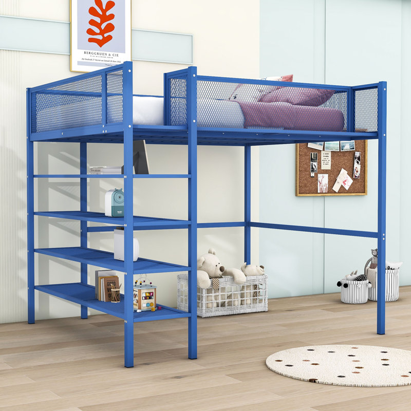 Isabelle Max Aluel Full Size Metal Loft Bed With Shelves And Ladder Wayfair